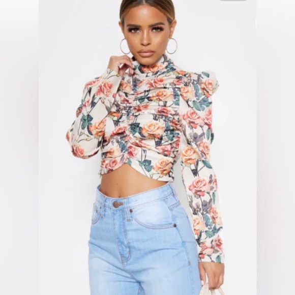 PrettyLittleThing | Tops | Nwt Pretty Little Thing Ruched Floral ...